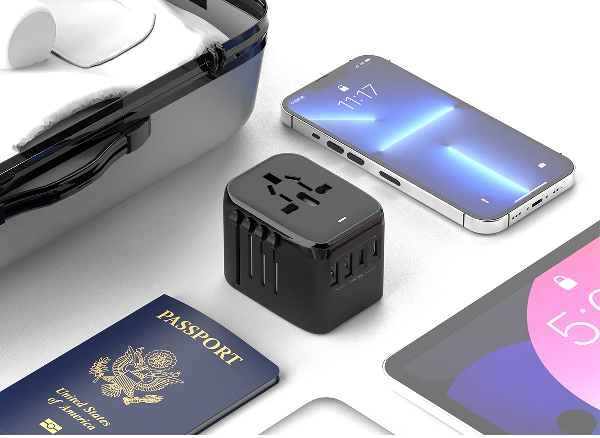 מתאם נסיעות אוניברסלי Ivory Connect IV-OL212 כולל מטען USB-C מובנה ...