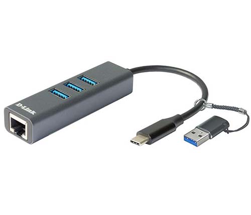 מתאם רשת ומפצל USB-C ל - D - Link RJ54+USB 3X3 - אייבורי מחשבים וסלולר